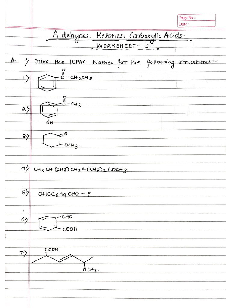Aldehydes, Ketones and Carboxylic Acids - Worksheet 1 | PDF