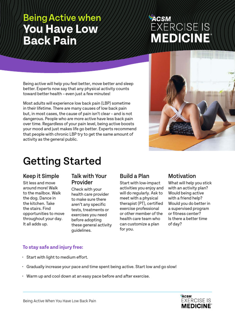 Active Living with Low Back Pain Tips | PDF | Strength Training | Low ...