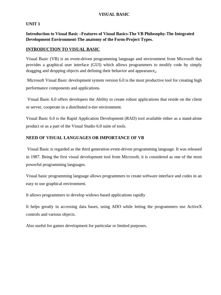 UNIT 1 VB | PDF | Integrated Development Environment | Component Object Model