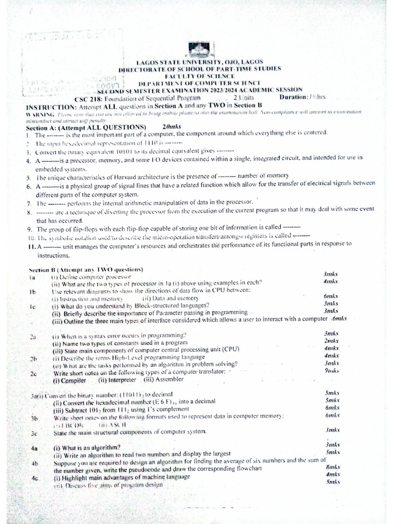 CSC 200l Second Semester PQ | PDF