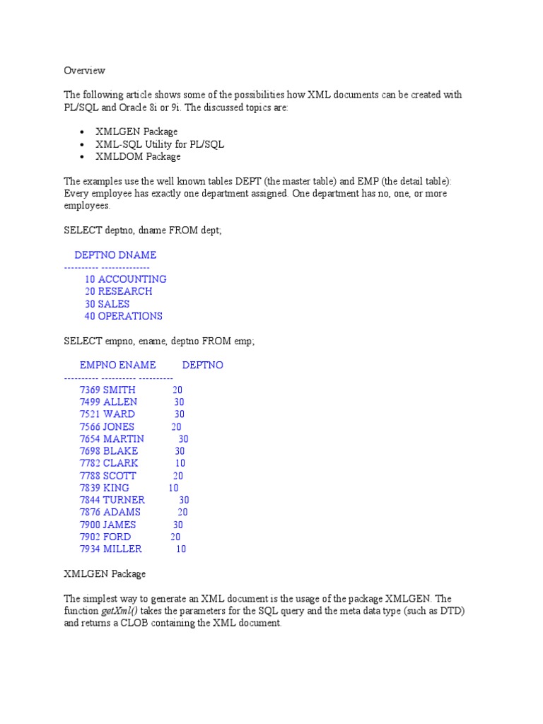 Xml Creation Using Plsql Pdf Xml Document Object Model 8918