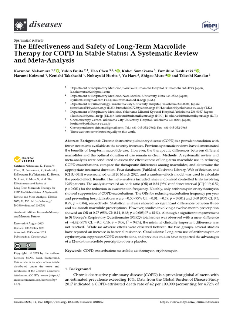 The Effectiveness and Safety of Long-Term Macrolide Therapy For COPD in ...