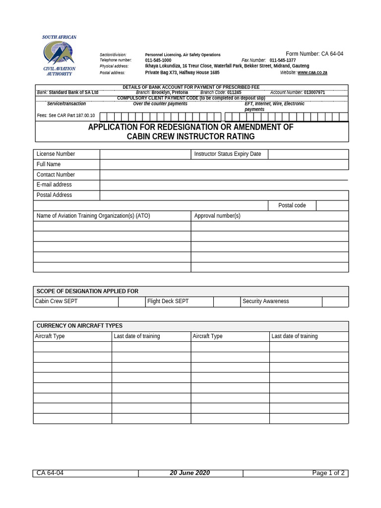 Cabin Crew Instructor Rating Application | PDF