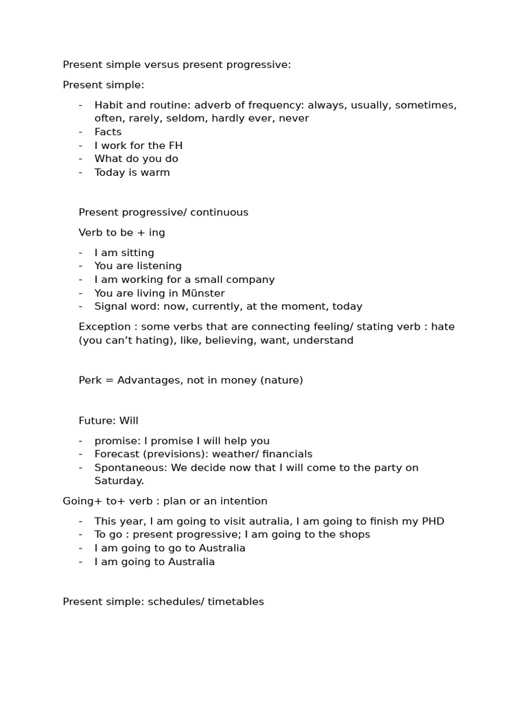 Present Simple vs. Present Progressive Guide | PDF