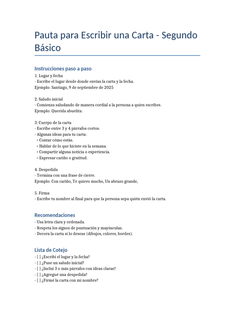 Pauta Carta Segundo Basico | PDF
