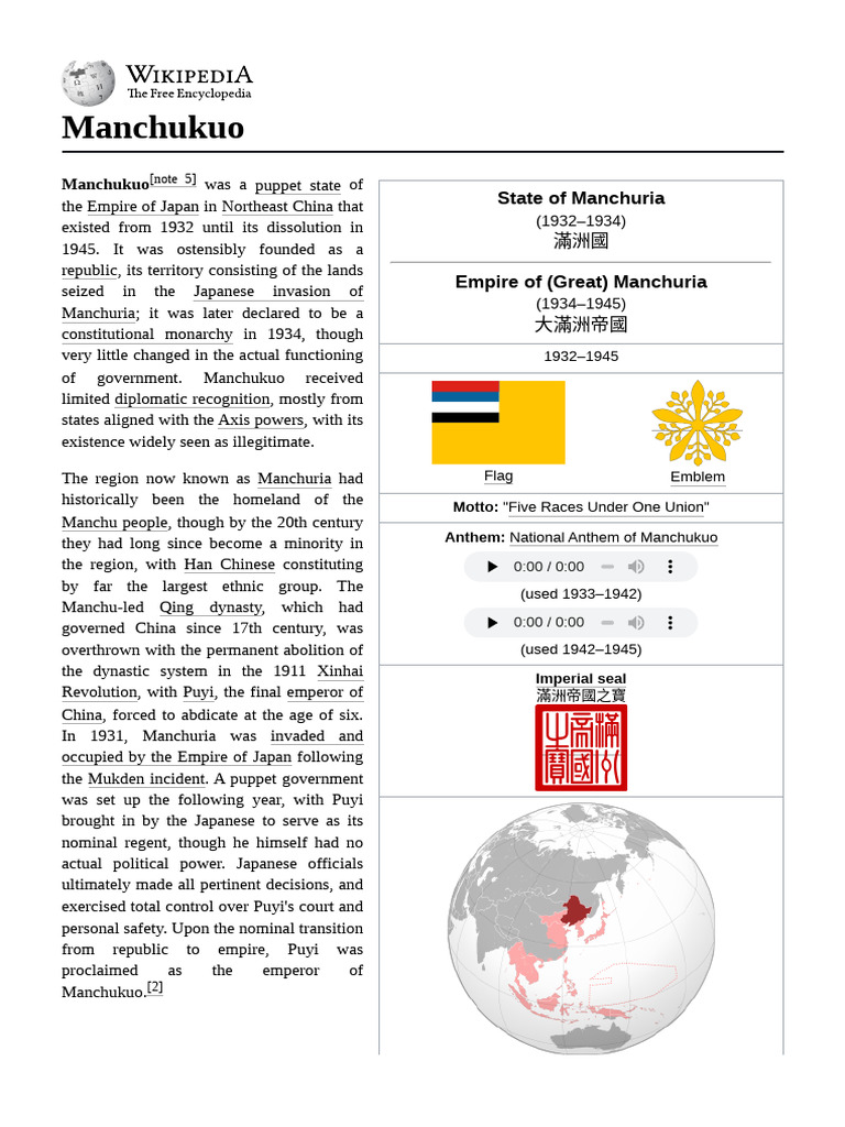 Manchukuo: Japan's Puppet State (1932-1945) | PDF | Manchuria | Empire ...