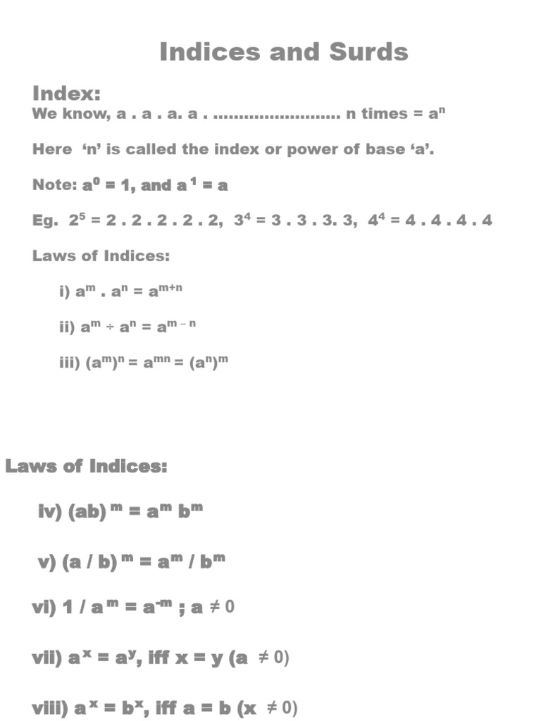 Indices and Surds | PDF