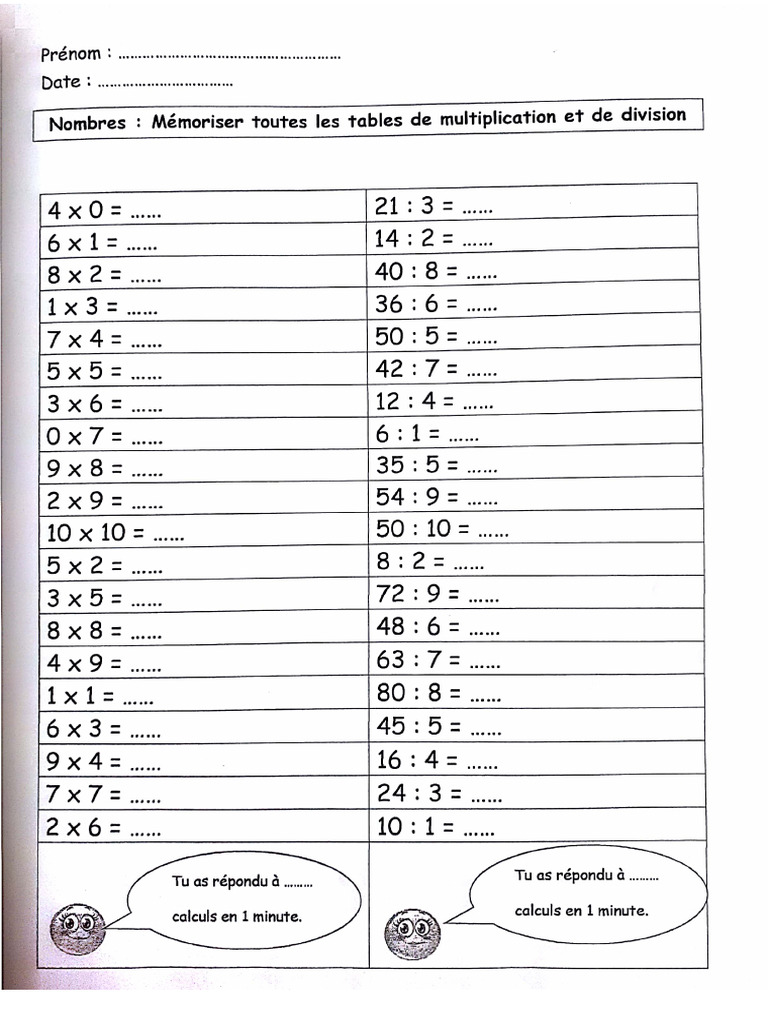 Les Tables de Multiplication Et de Division | PDF