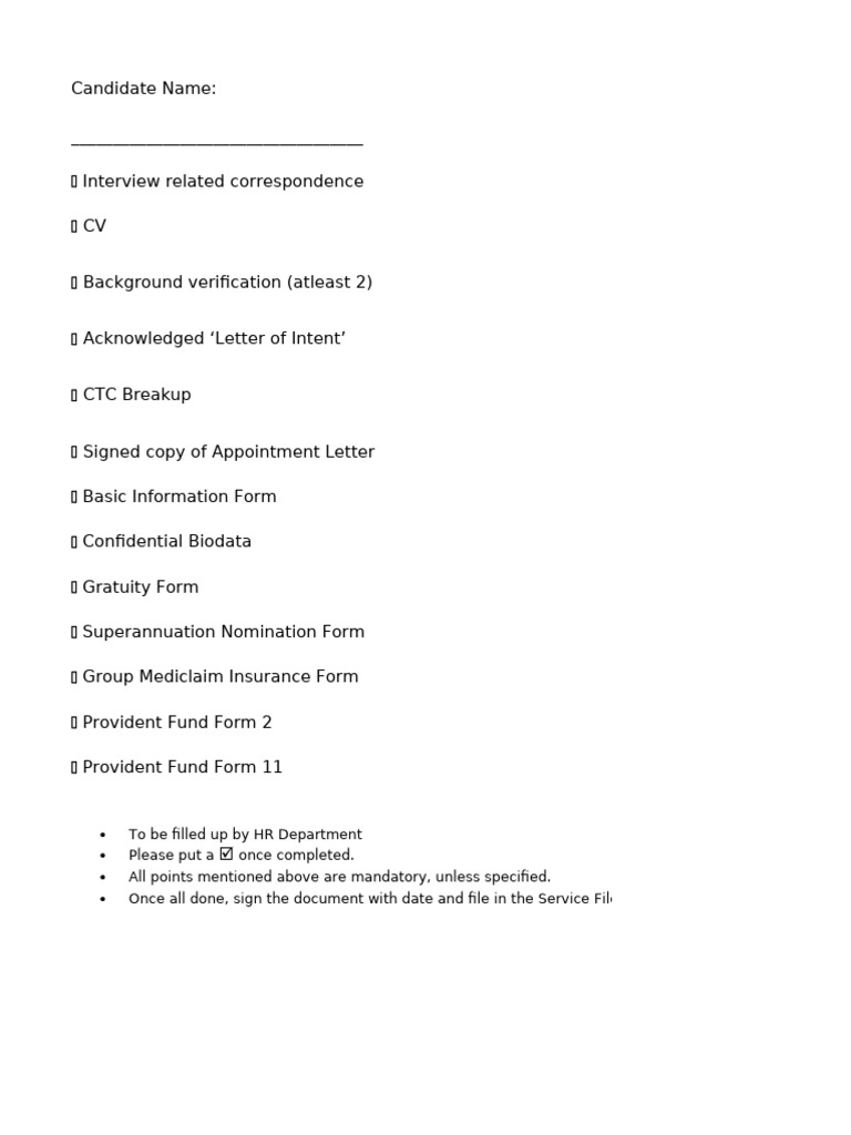 Onboarding Document Checklist | PDF