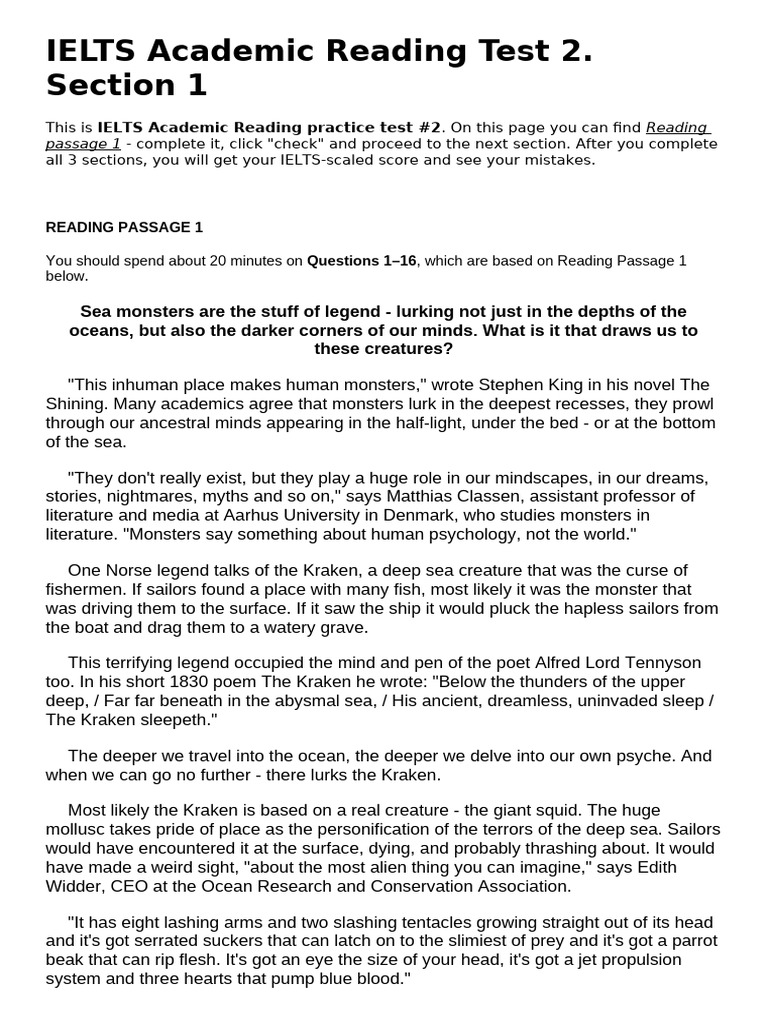 IELTS Academic Reading Test 2: Sea Monsters | PDF | Startup Company ...