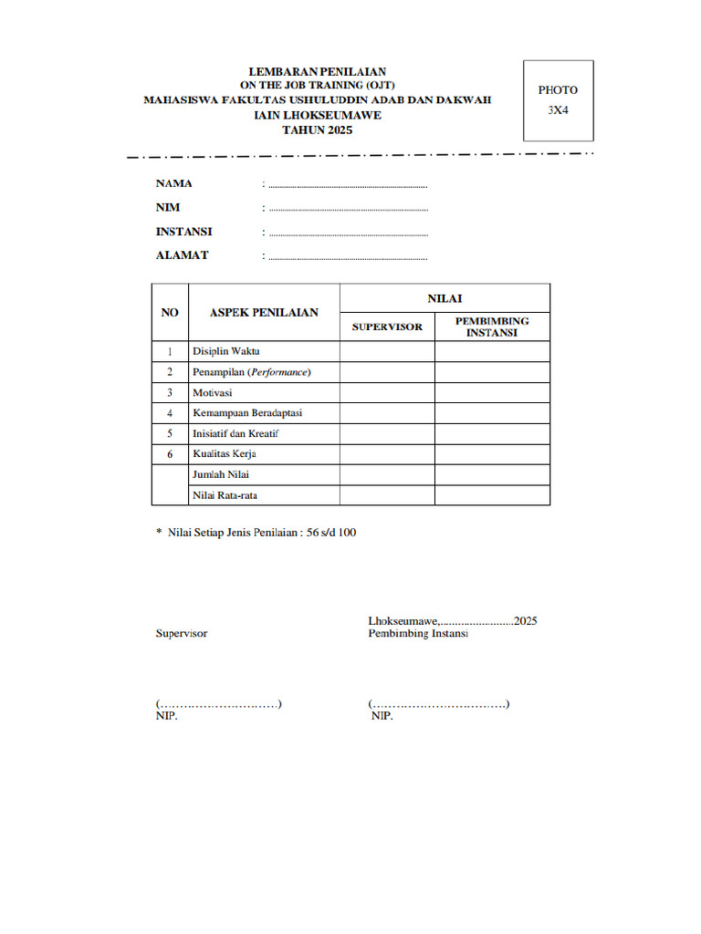 Form Nilai Ojt | PDF