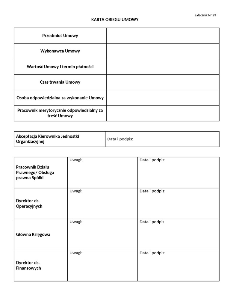 Załącznik NR 23 - Karta Obiegu Umowy | PDF