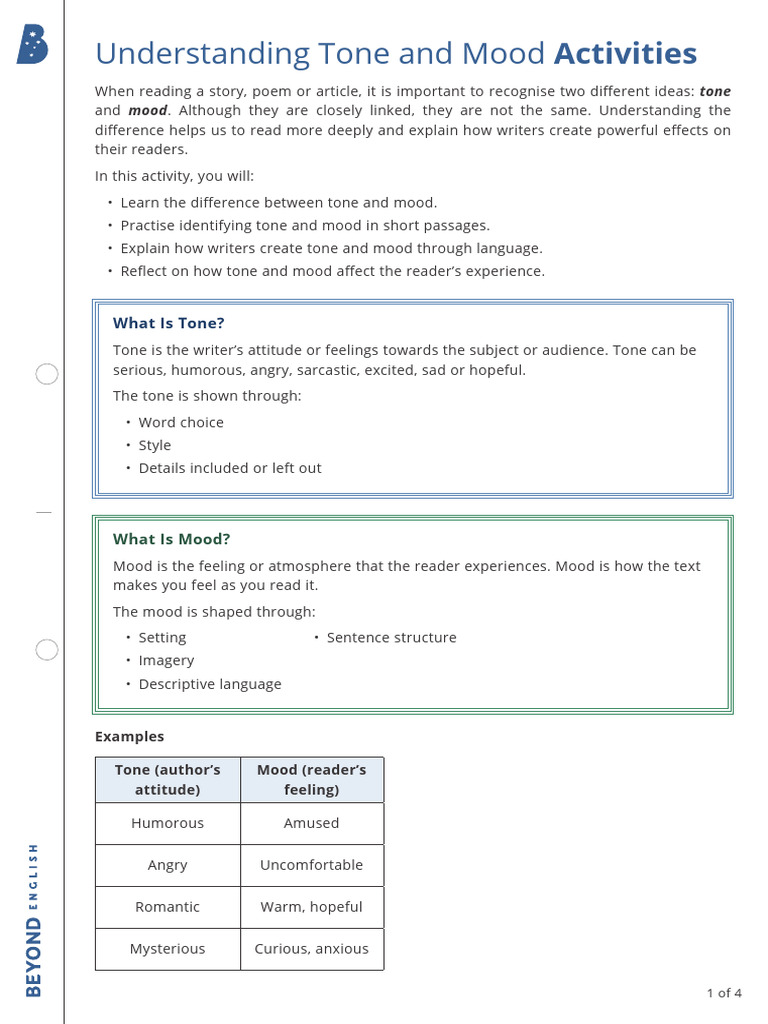 SEPTEMBER 24, 2025 (G9 ENGL) - Understanding Tone and Mood Activities ...