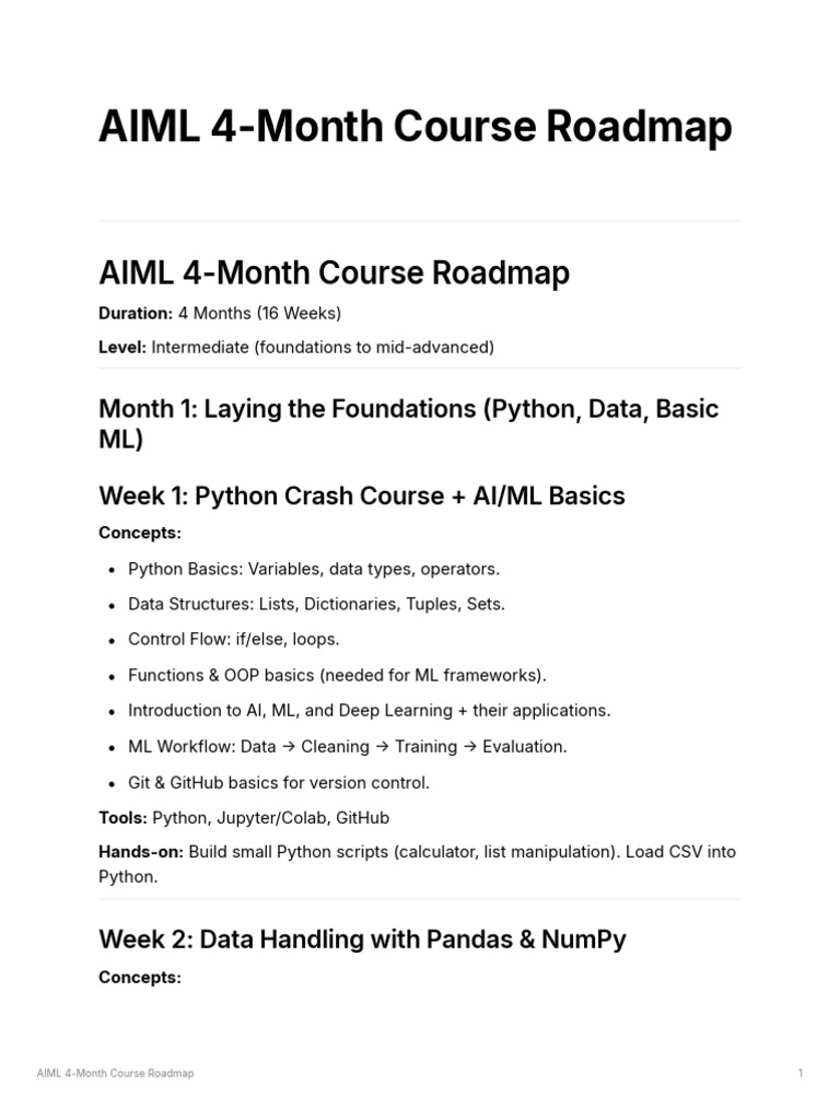 Aiml 4 Month Course Roadmap Pdf Machine Learning Cluster Analysis