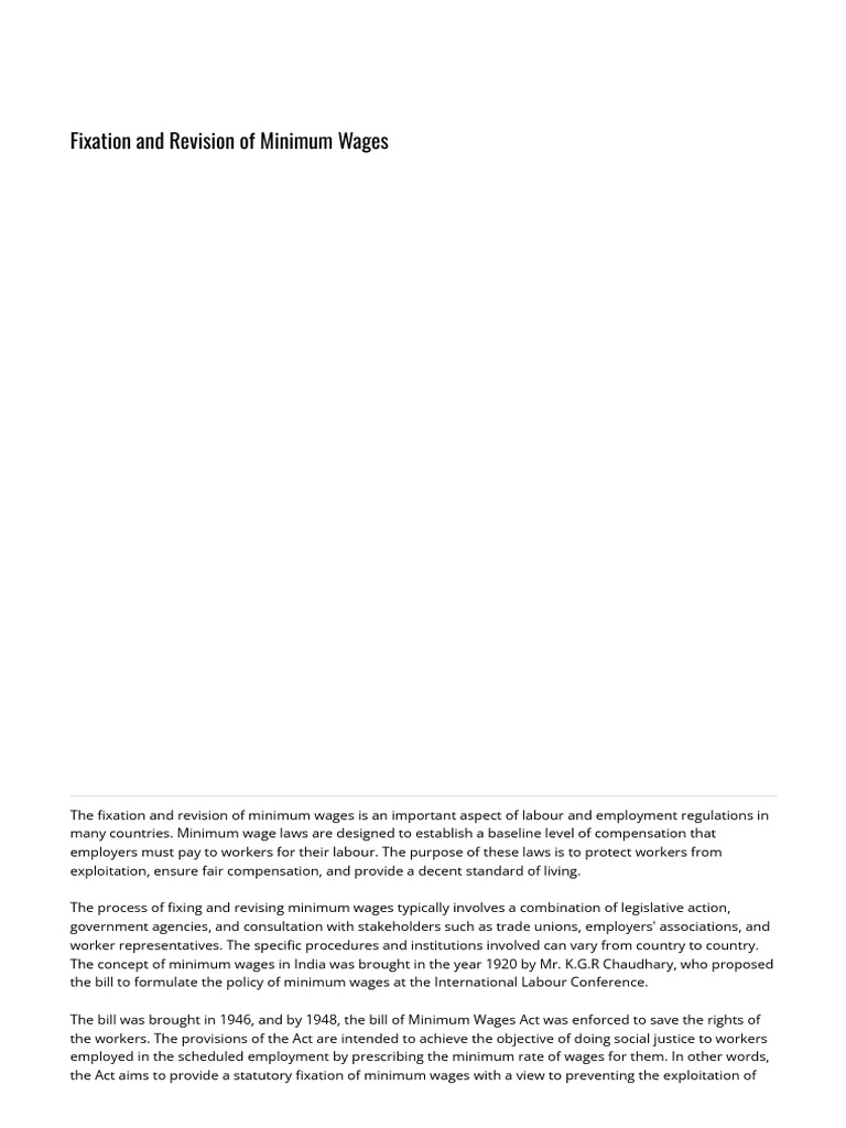 Minimum Wages Fixation in India | PDF | Cost Of Living | Minimum Wage