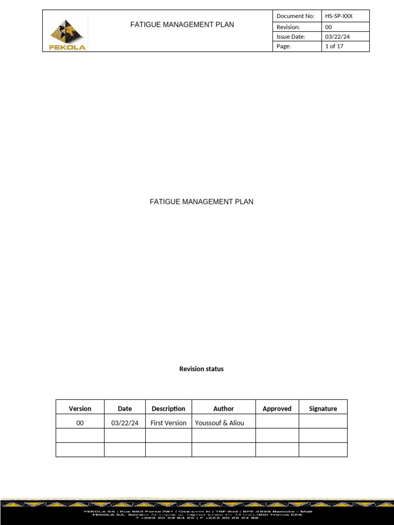 Fatigue Management Procedure Draft | PDF | Shift Work | Occupational ...