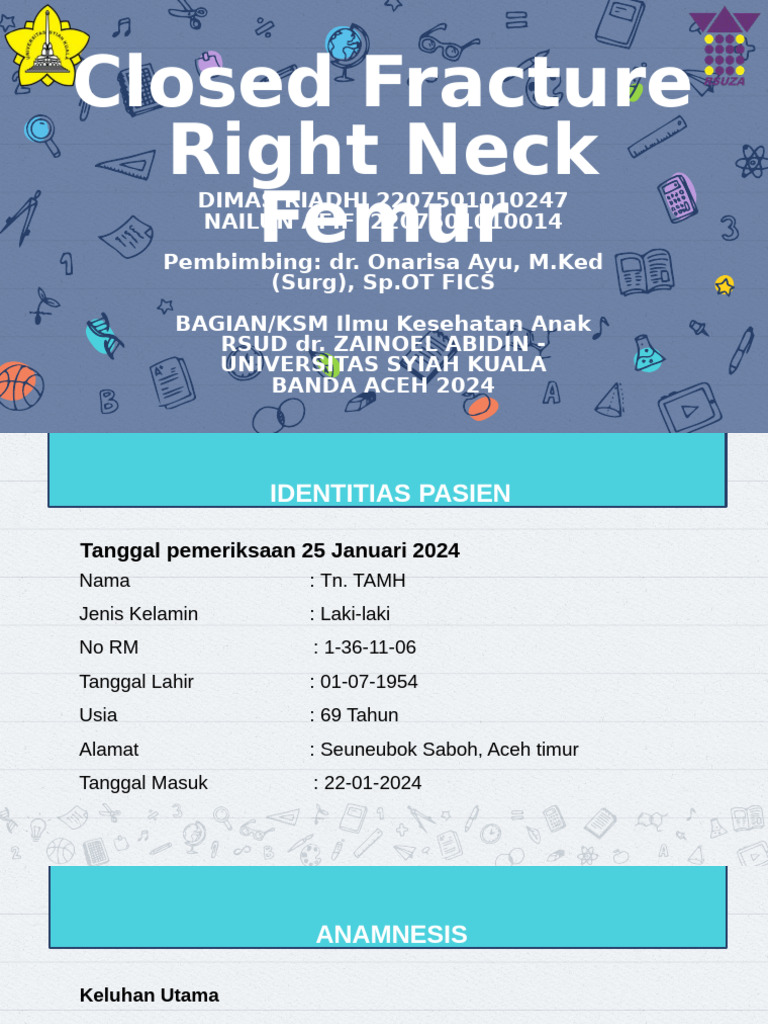 PPT Lapkas Closed Fracture Right Neck Femur | PDF