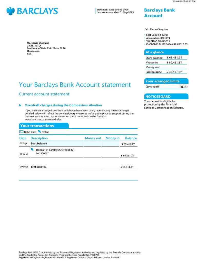 Barclays - Statement Mario Cinquino | PDF