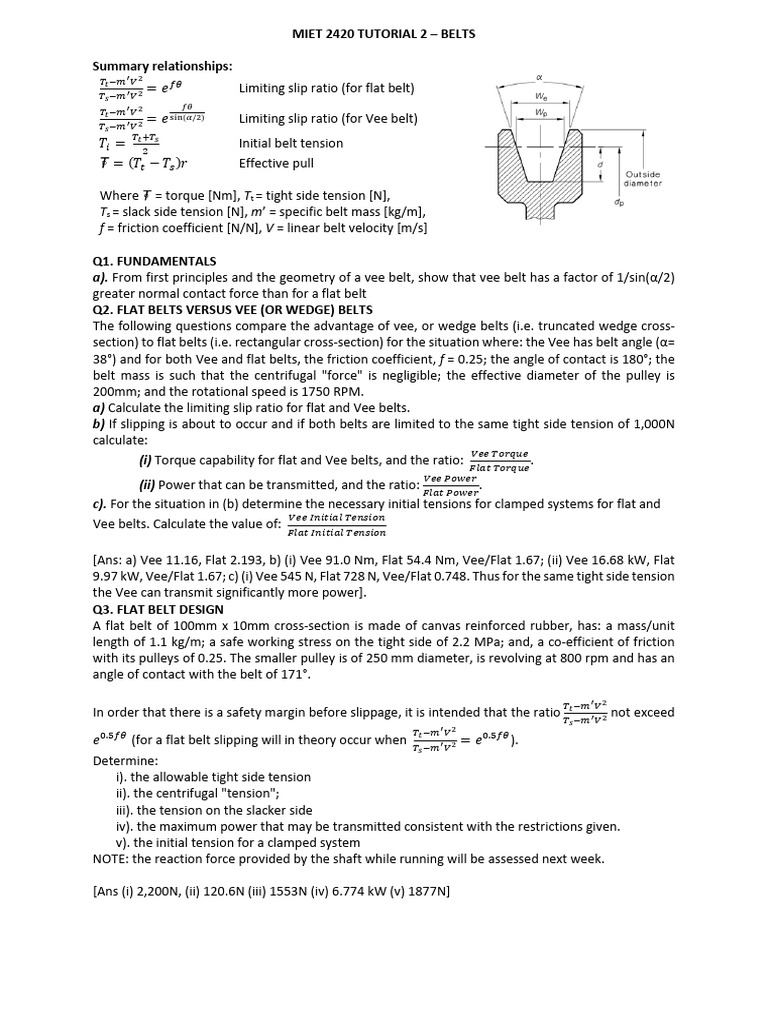 MIET 2420 Tutorial 2: Belt Mechanics | PDF | Belt (Mechanical ...
