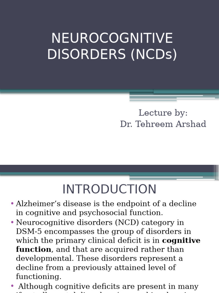 Neurocognitive Disorders (NCDS) | PDF | Dementia | Mental Disorder