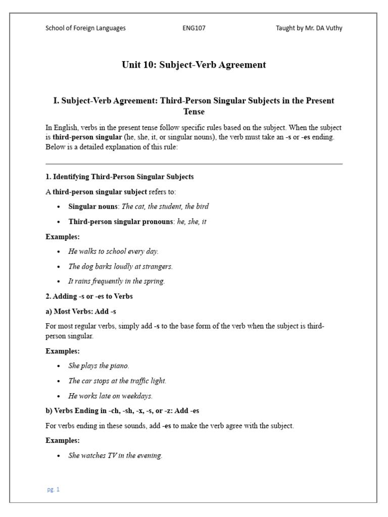 Subject-Verb Agreement Rules Explained | PDF | Grammatical Number | Plural