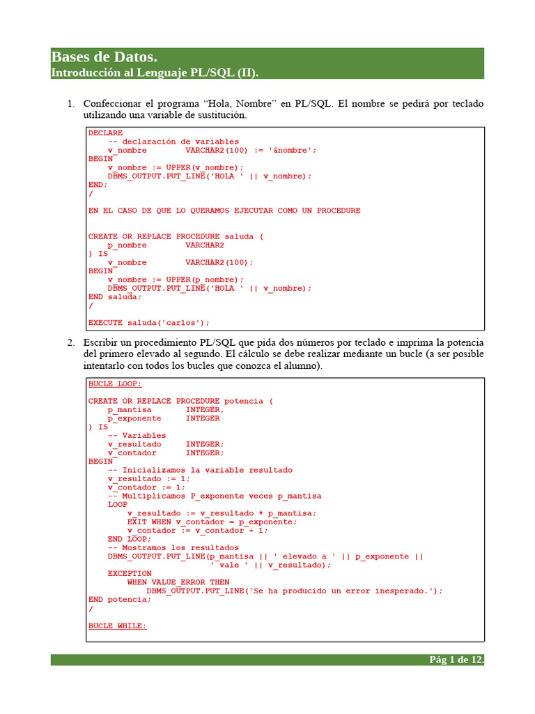 Ut 07. - Ejercicios de El Lenguaje PL-SQL (II) - Corregido | PDF | Pl / Sql | Software propietario