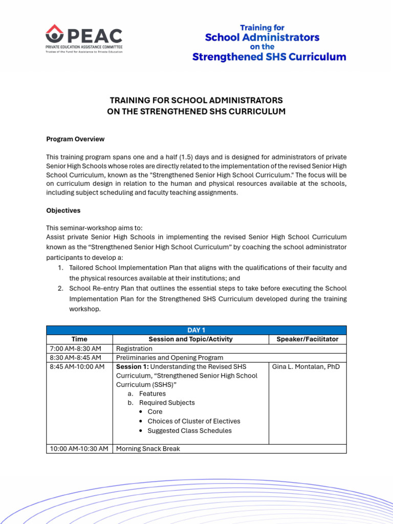 SHS Curriculum Training for Administrators | PDF | Curriculum | Learning