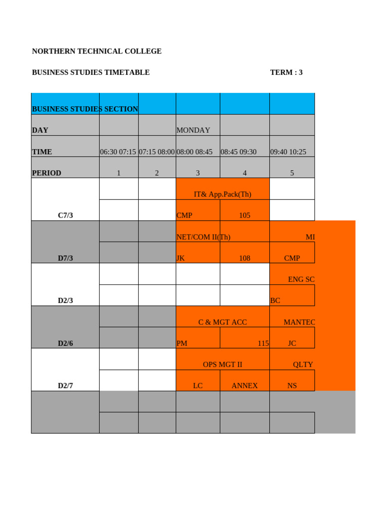 2022 Term III Business Studies Timetable - Final Sept 30 | PDF