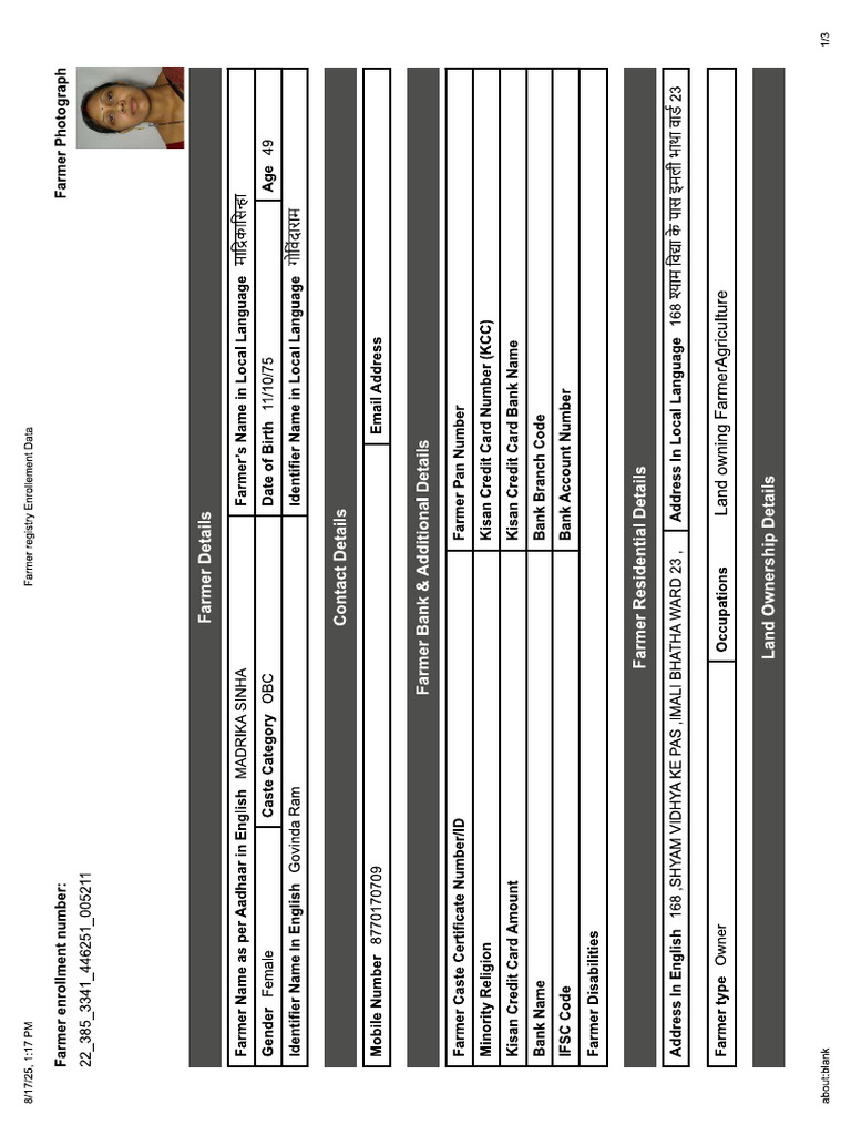 Farmer Registration (Mummy) | PDF