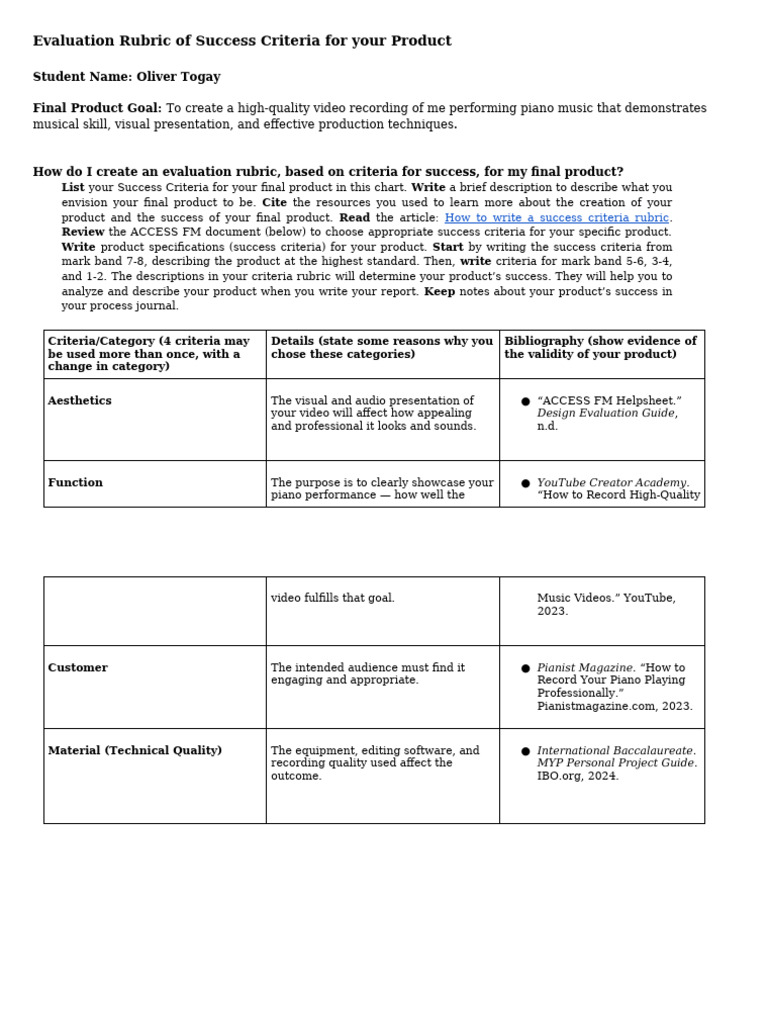 PP Success Criteria Rubric - How To Create An Evaluation Rubric | PDF ...