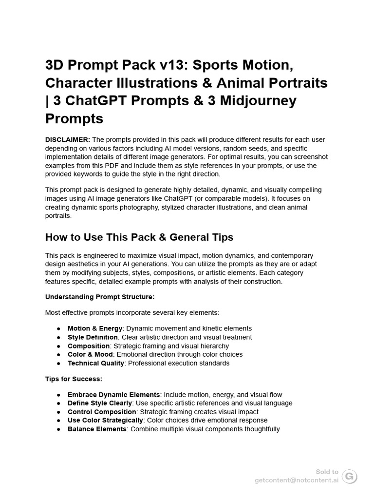 3D Prompt Pack v13 - Sports Motion, Character Illustrations & Animal ...