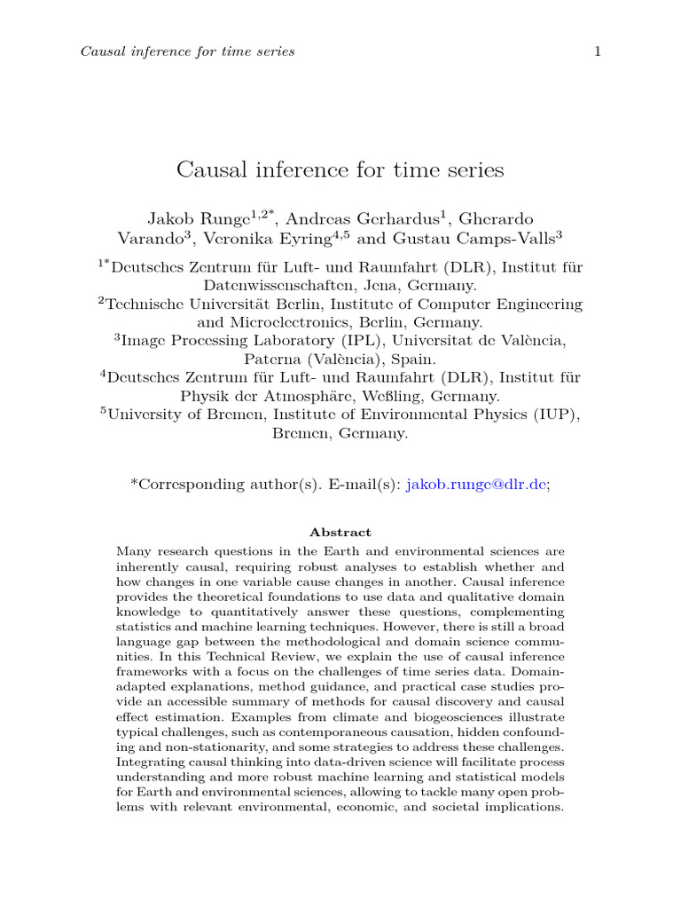 Runge Causal Inference For Time Series NREE | PDF | Causality | Time Series