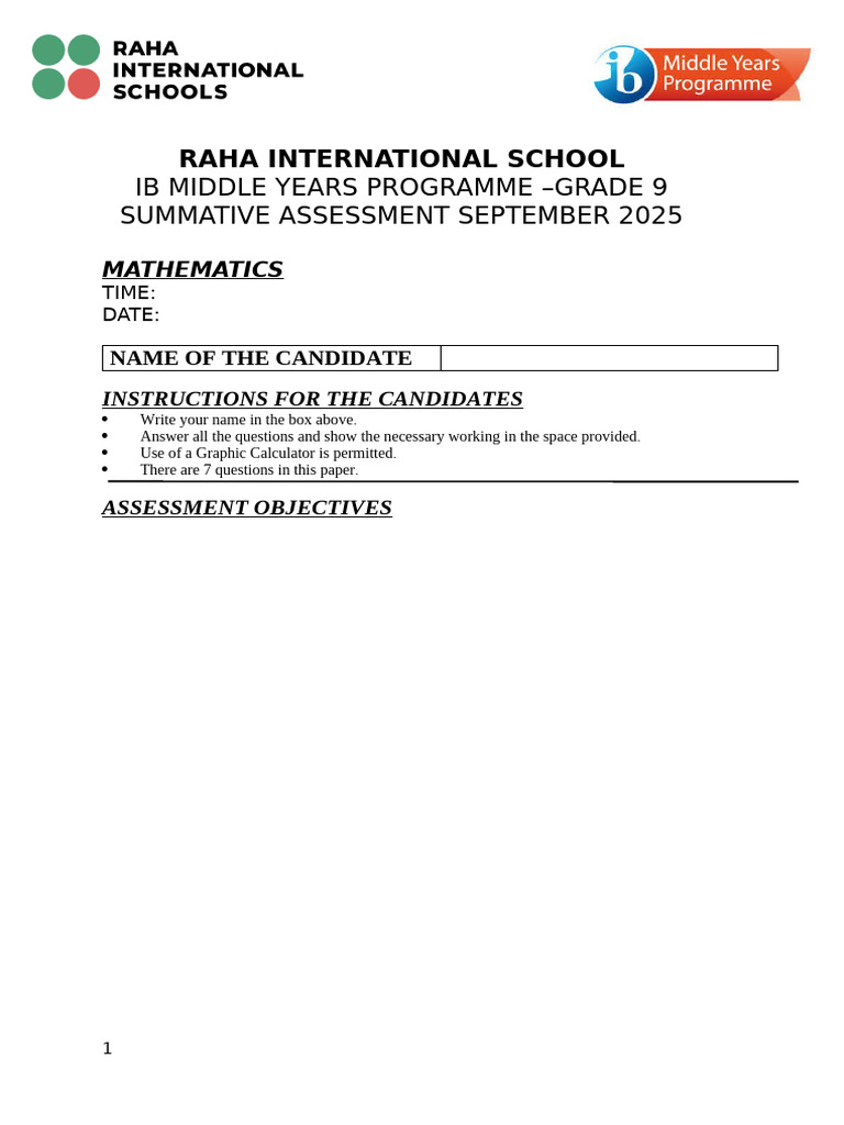Grade 9 Math Assessment Guide | PDF