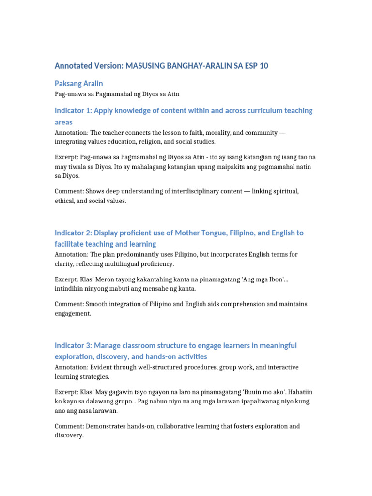 ESP 10 Lesson Plan: God's Love Understanding | PDF | Learning ...
