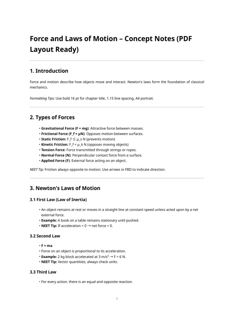 Force and Motion: Key Concepts and Tips | PDF | Force | Newton's Laws ...