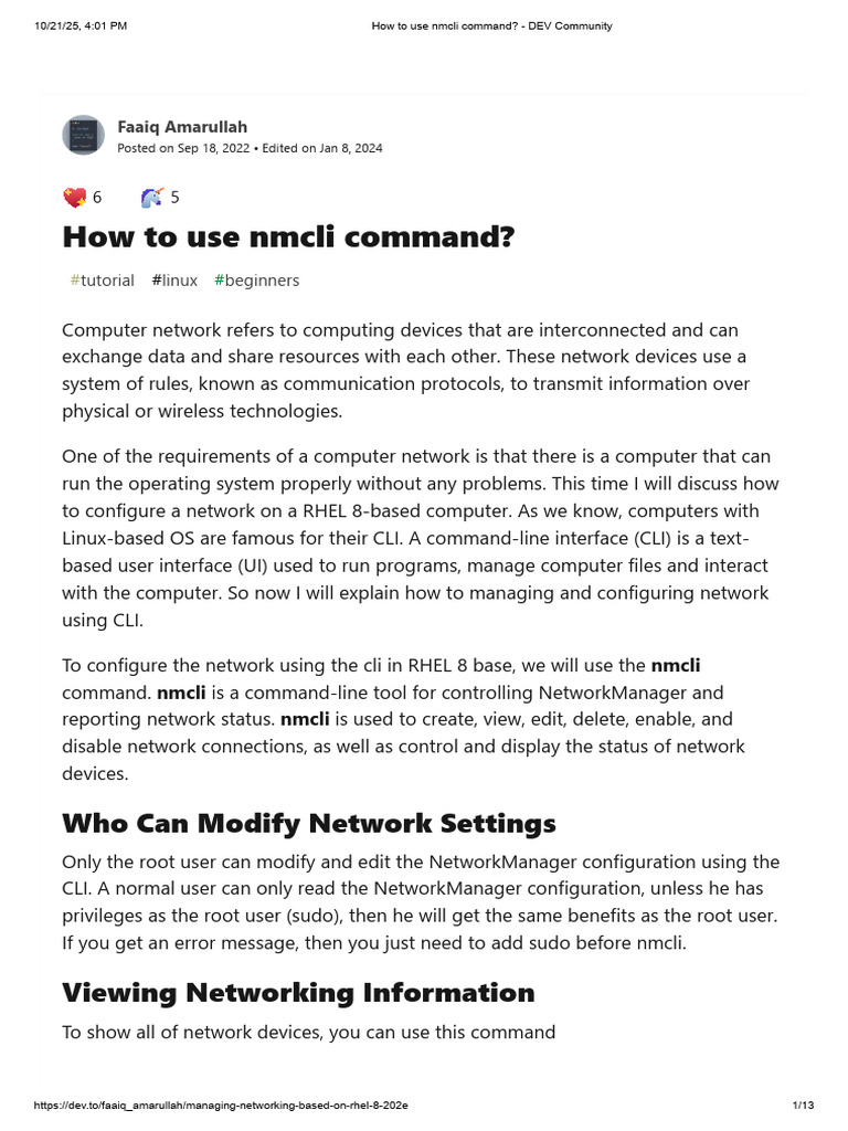 How To Use Nmcli Command - DEV Community | PDF | Ip Address | Computer Network