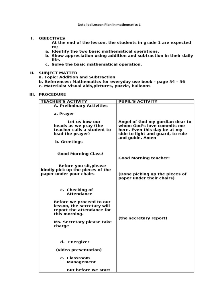 Grade 1 Math: Addition & Subtraction Lesson | PDF | Subtraction ...