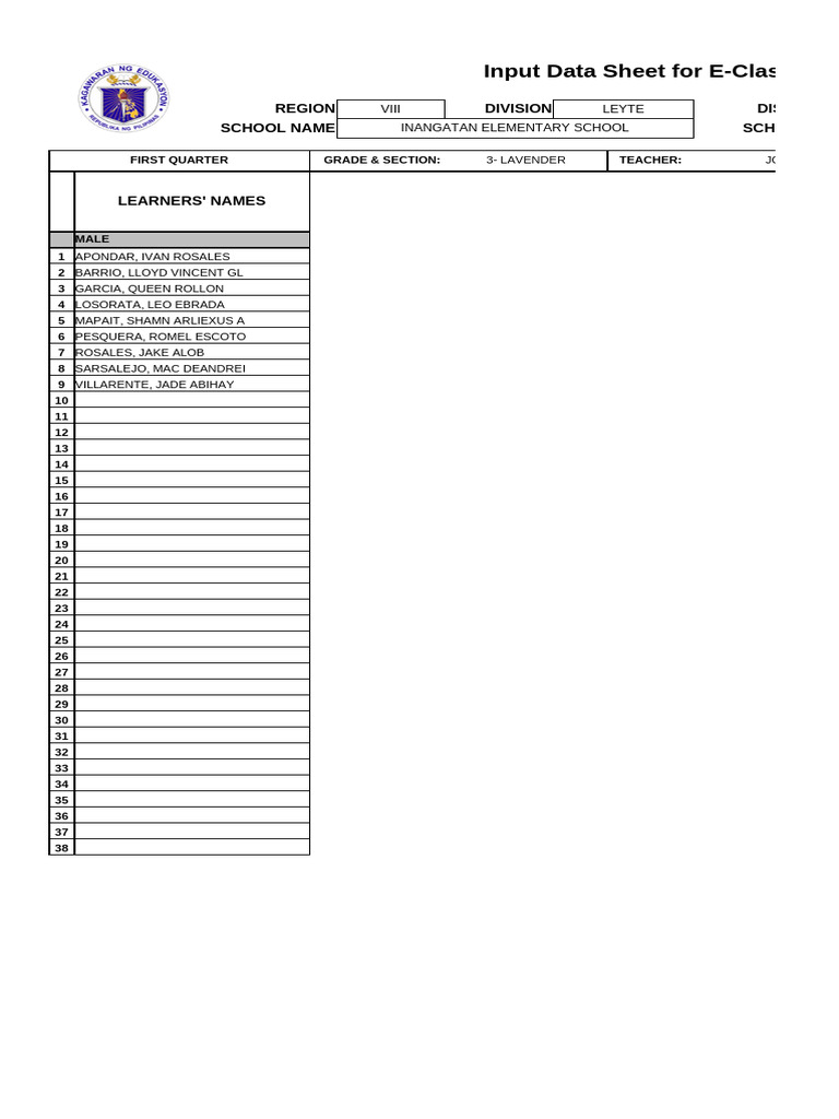 E-Class Record for Grade 3 Lavender | PDF | Mathematics