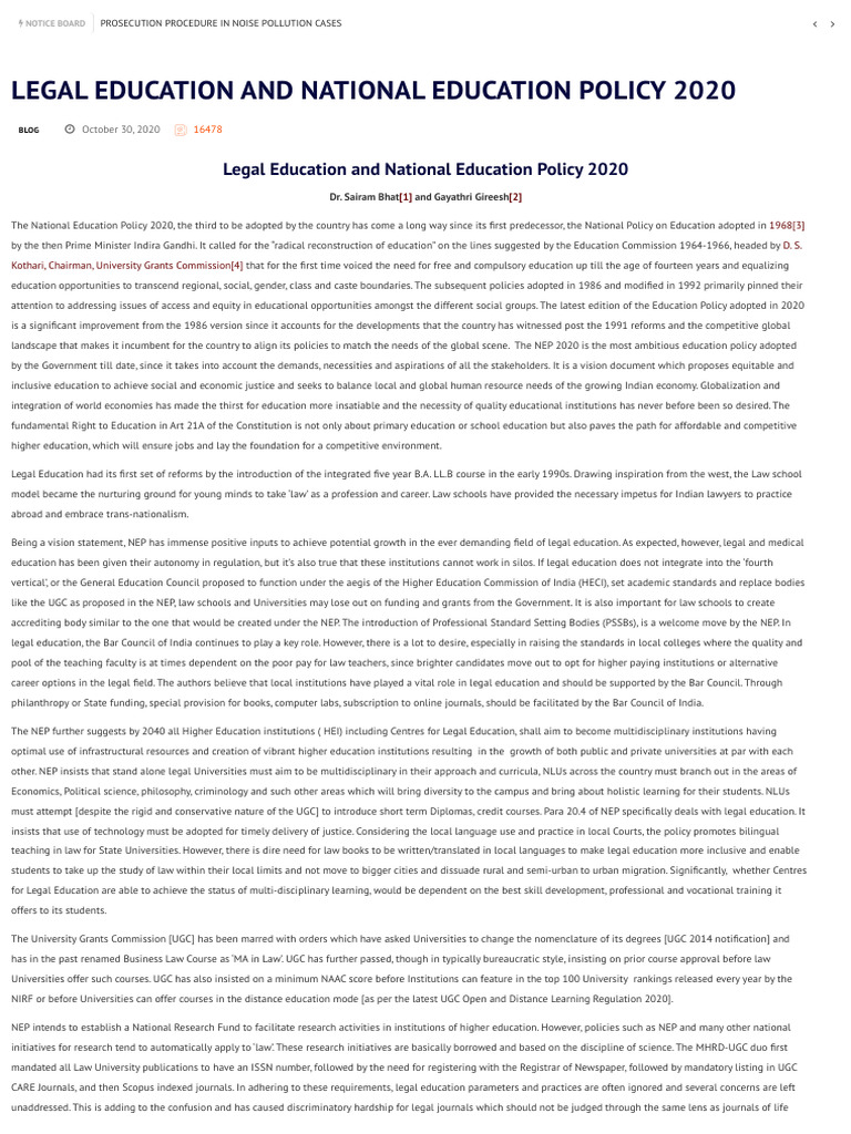 Legal Education and National Education Policy 2020 - National La | PDF ...
