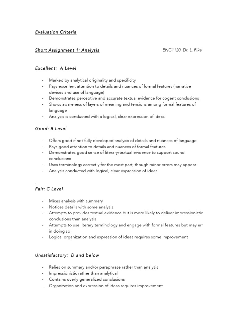 ENG1120 Short Assignment Evaluation Criteria | PDF