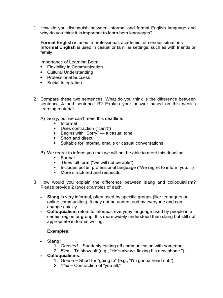 How Do You Distinguish Between Informal and Formal English Language and ...