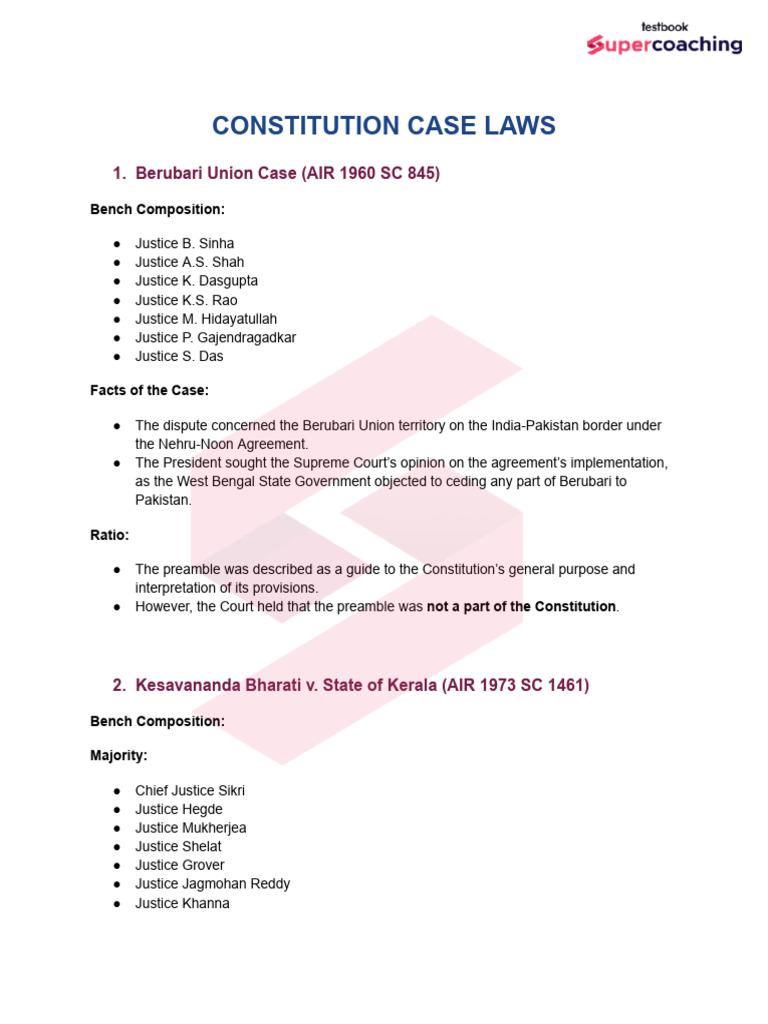 Key Indian Constitution Case Laws | PDF | Government | Government Of India