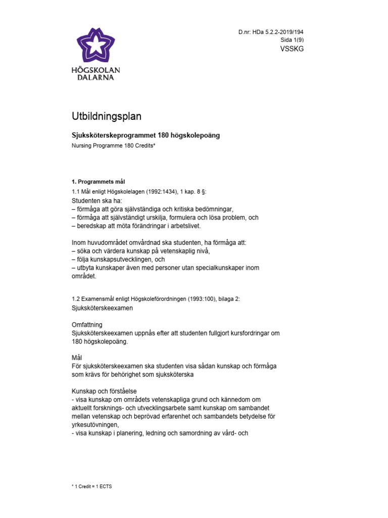 Utbildningsplan VSSKG | PDF