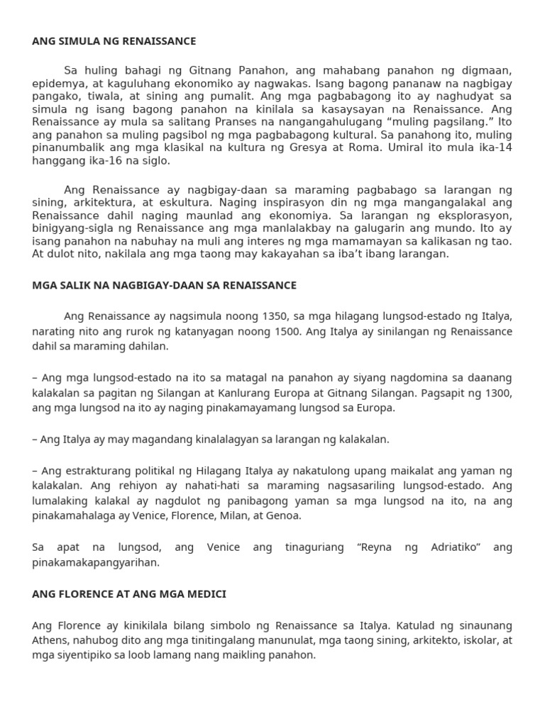 Ang Simula NG Renaissance | PDF