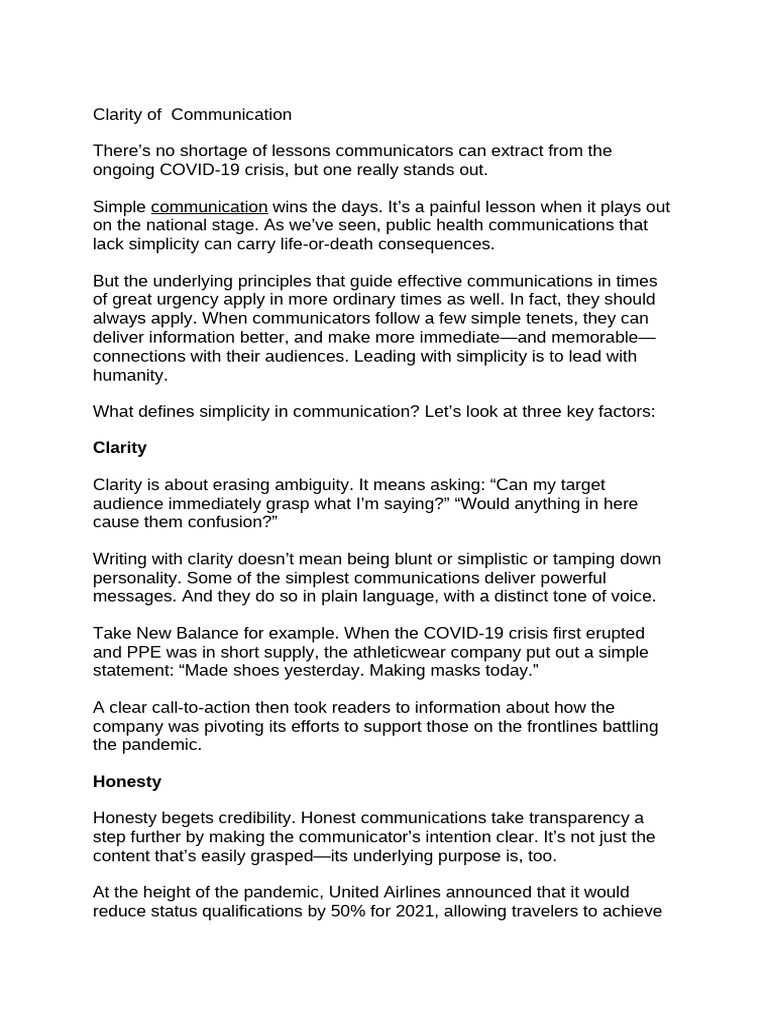 Understanding Clarity in Communication | PDF | Human Communication ...