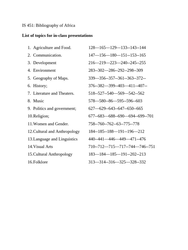Topics For In-Class Presentations | PDF