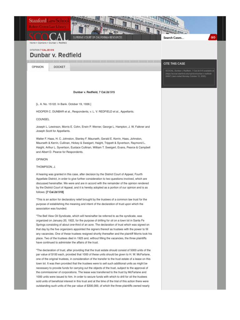 Dunbar v. Redfield - 7 Cal.2d 515 - Mon, 10-19-1936 - California ...