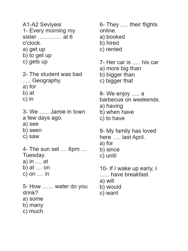 English Grammar Exercises A1-B2 | PDF