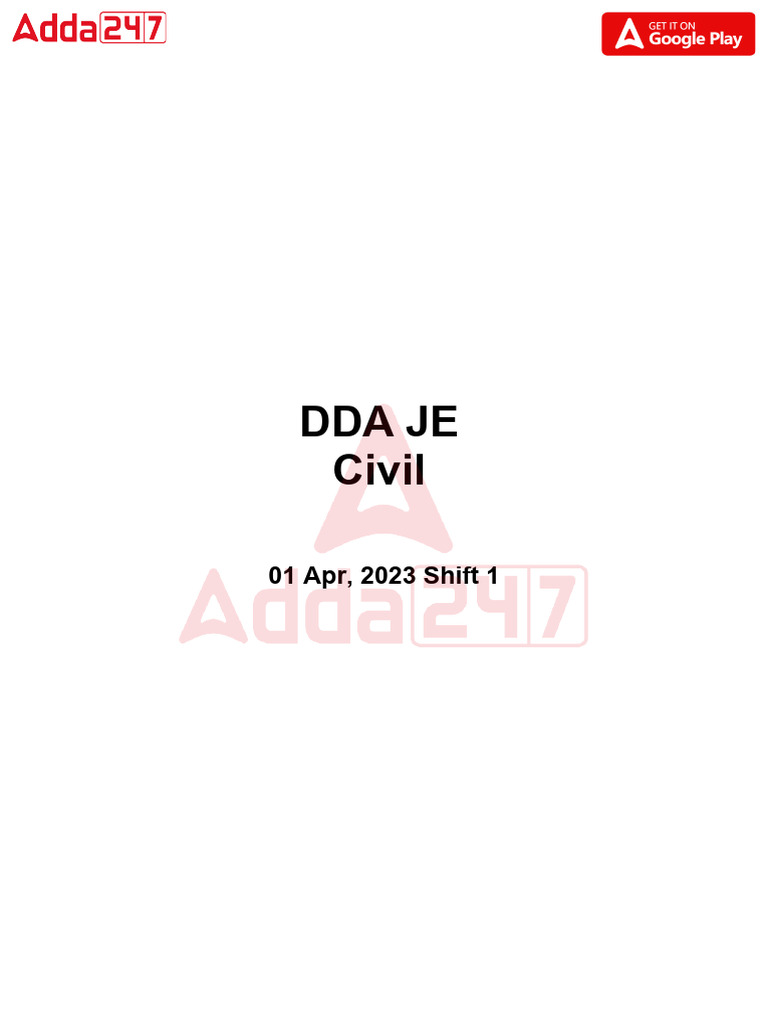 DDA JE Civil Official Paper Held On 01 Apr 2023 Shift 1 | PDF