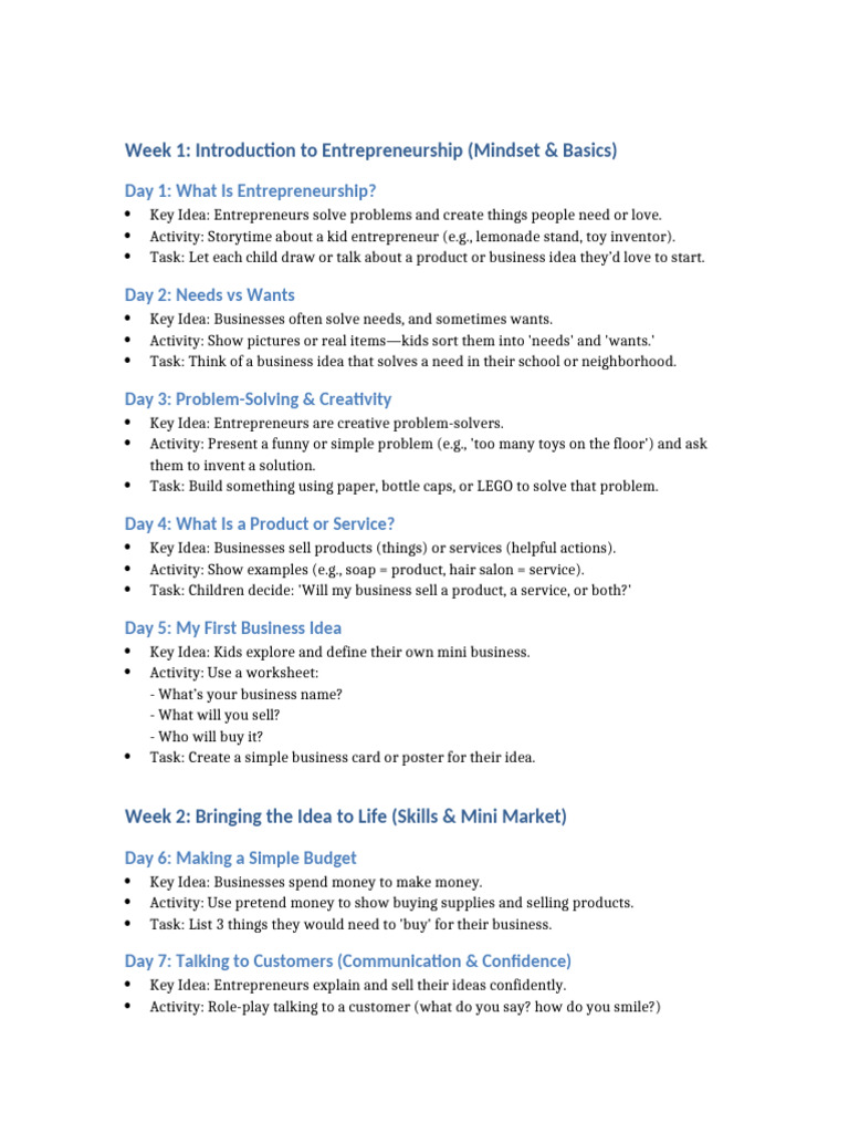 Entrepreneurship and Math Week | PDF | Entrepreneurship